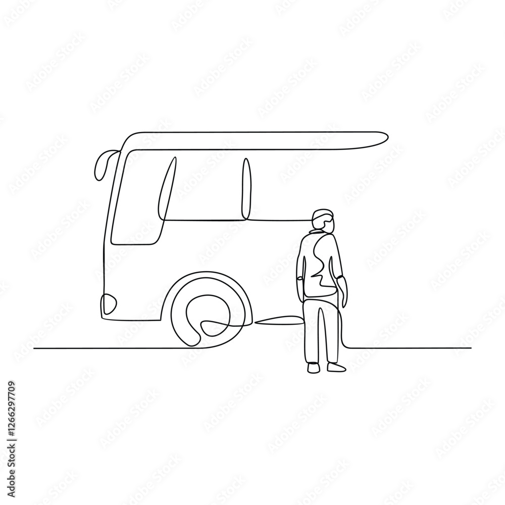 One continuous line drawing of bus station activity vector design ...