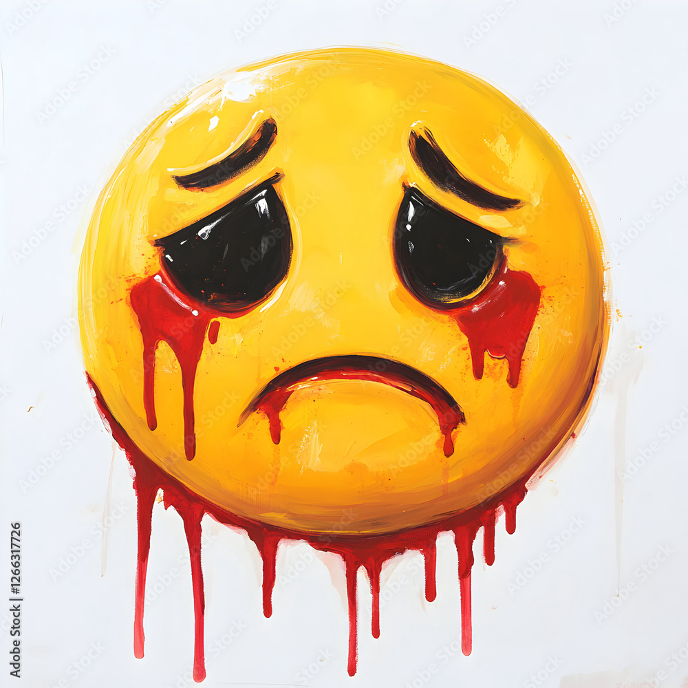 Sad emoji smiley face with blood dripping on its face isolated on a ...