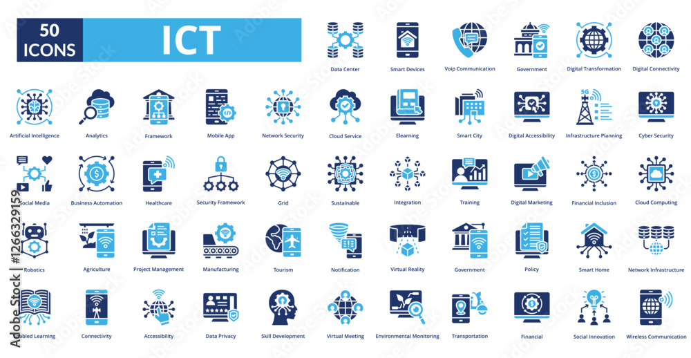 Information and Communication of Technology (ICT) fill icon collection ...