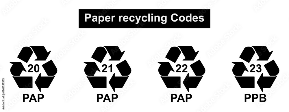 Paper recycling code icon set. recycling codes 20, 21, 22, 23. pap ...