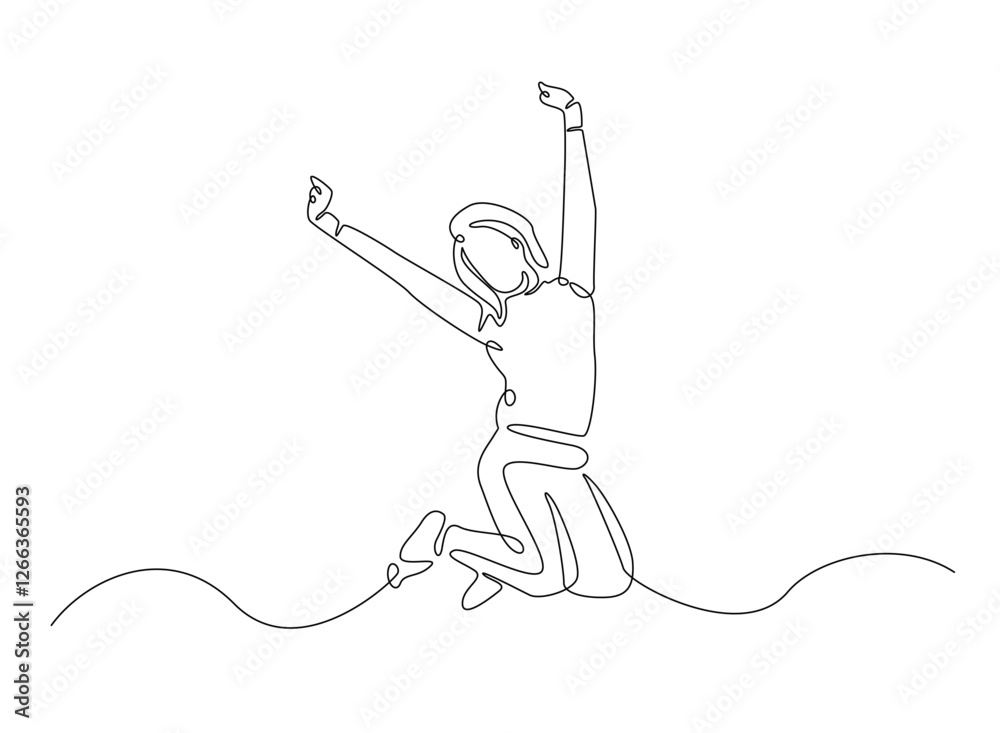 Happy jumping celebrating illustration in continuous one line drawing ...