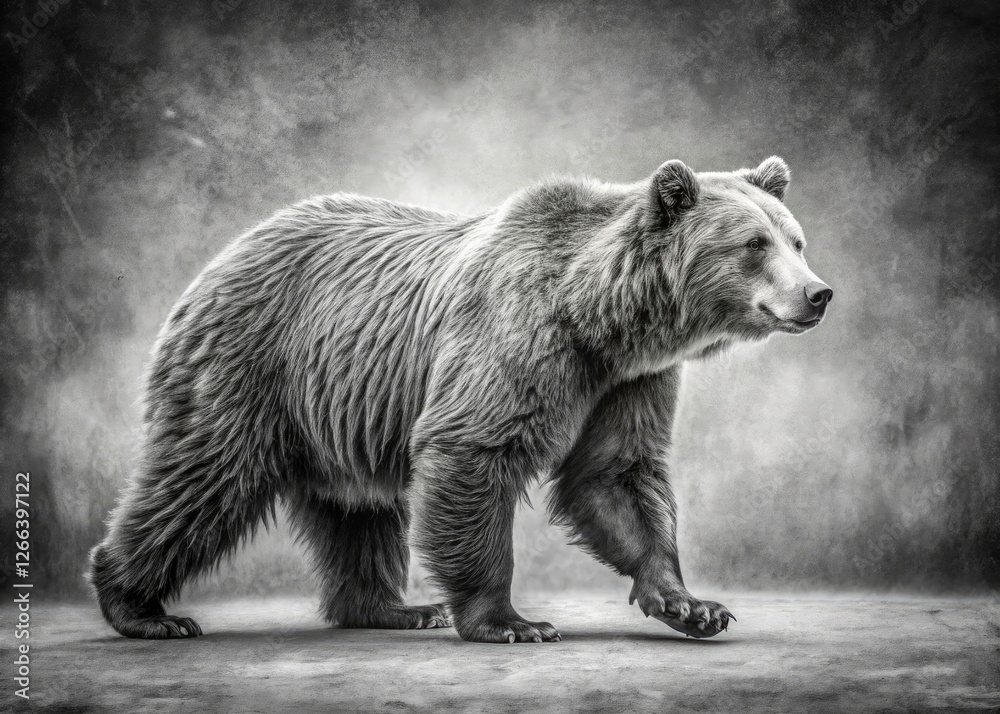 Grizzly Bear Sketch, Black and White Wildlife Art, Profile View, Animal ...
