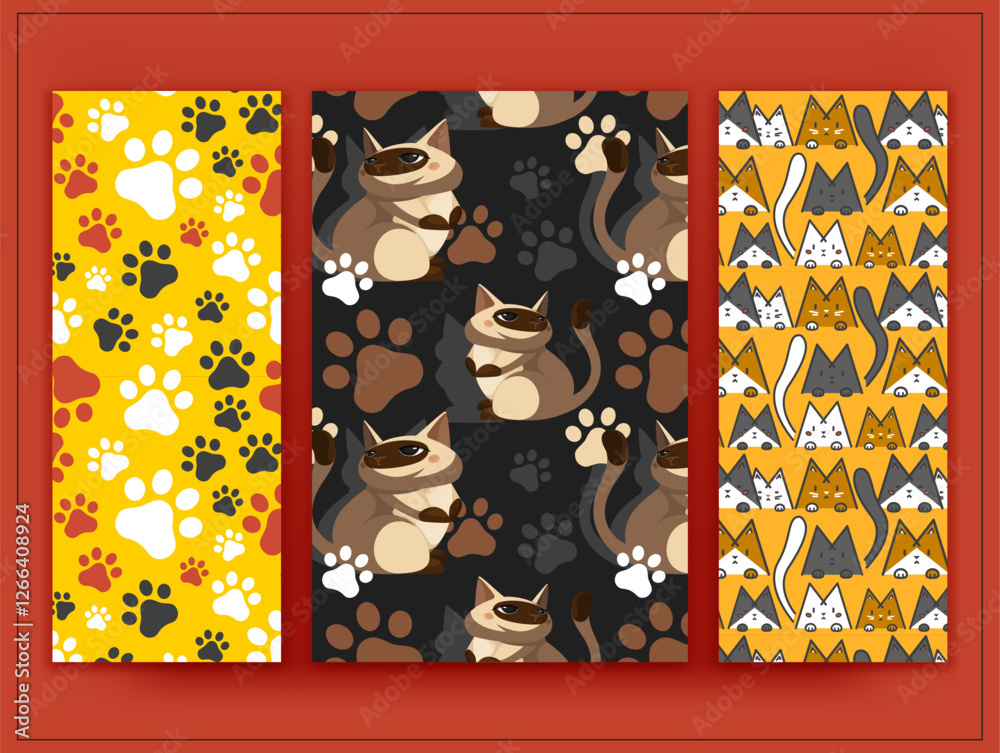 Cats vector seamless patterns set. Cute cartoon animal print. Funny ...