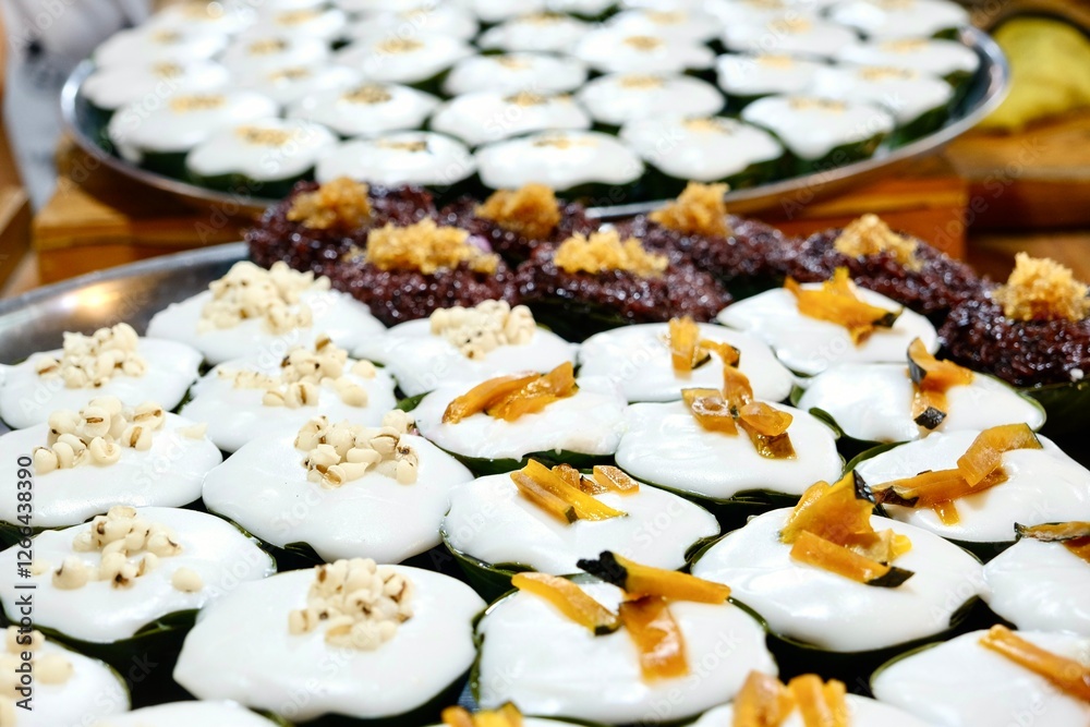 Khanom Tako (a Thai dessert made from glutinous rice flour and coconut ...