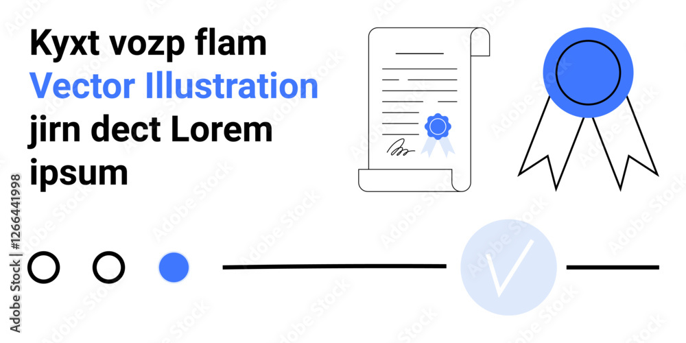 Certificate with a seal, a ribbon badge, approval checkmark, and ...