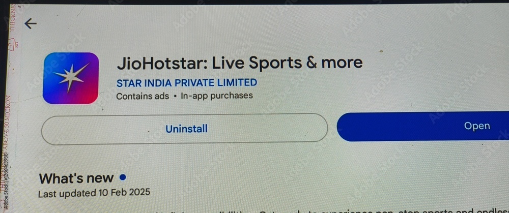 New Delhi, India - February 15 2025. Jio hotstar app icon on LCD tv ...
