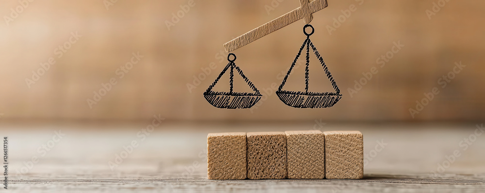 Balanced scales symbolizing justice and ethics, with wooden blocks ...