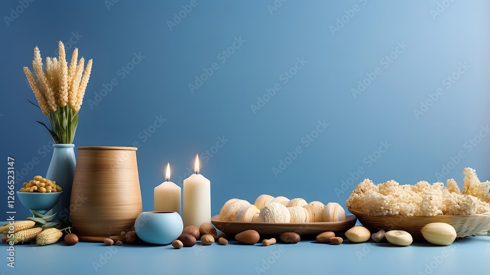 Shavuot banner with empty space Without Text, Blue Minimal background ...