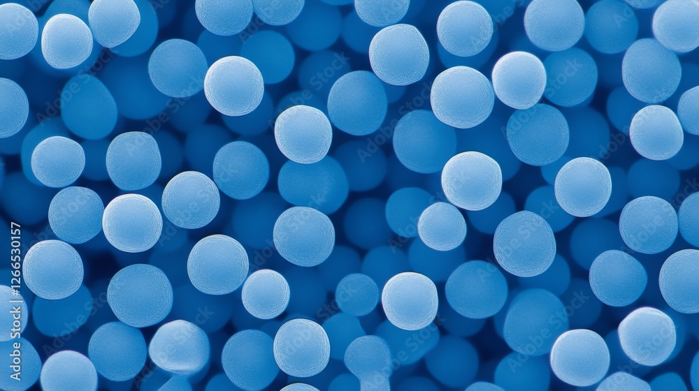 Blue spherical nanoparticles on a microscopic scale in a futuristic ...