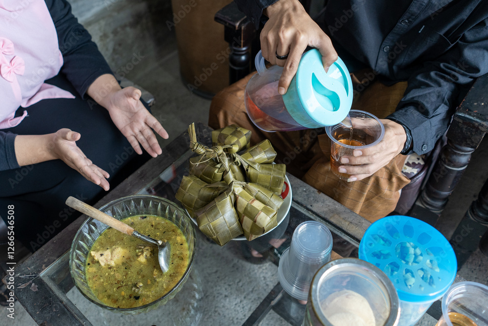 Ramadan Hari Raya high angle indonesian family having family reunion ...
