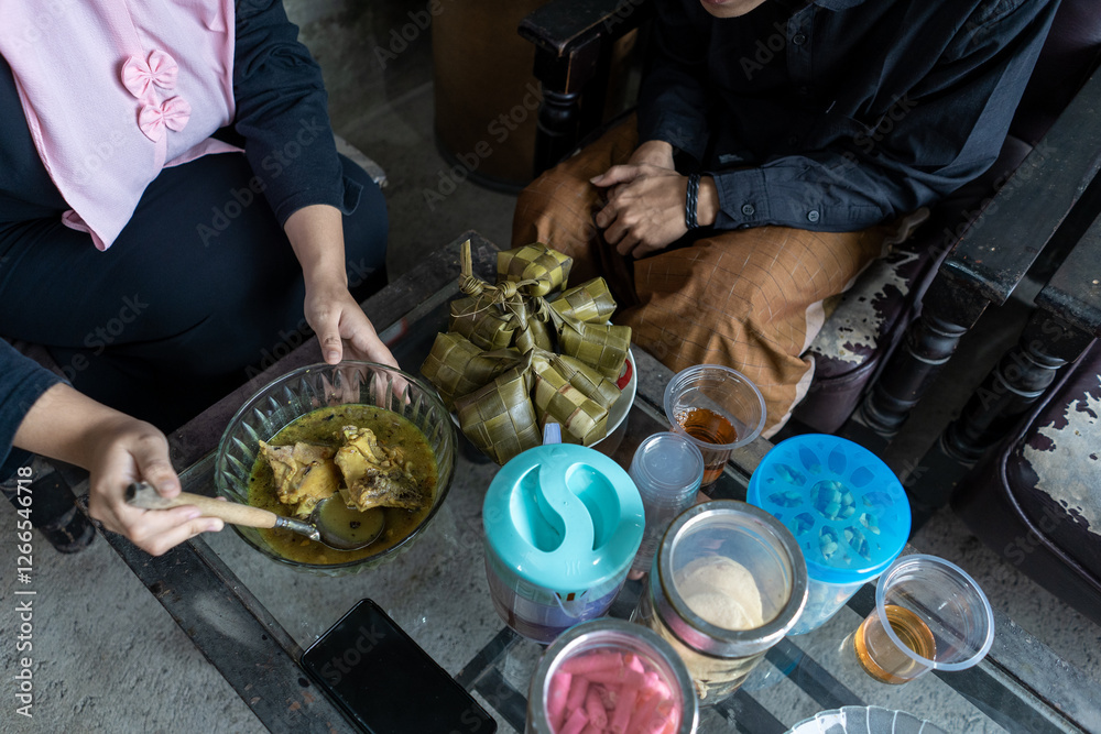 Ramadan Hari Raya high angle indonesian family having family reunion ...