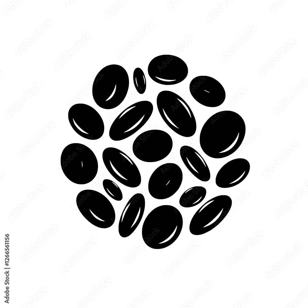 Red Blood Cells Cluster: A cluster of black silhouette red blood cells ...