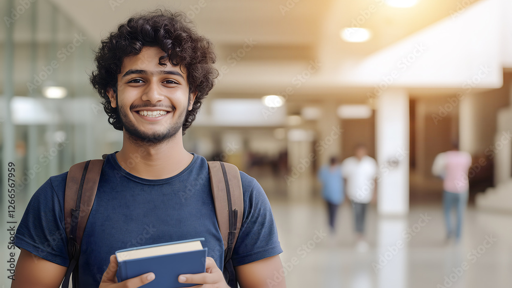 Young Indian male student holding book at a university campus Stock ...