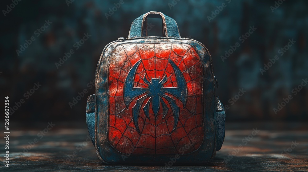 A vibrant, stylized backpack in red and blue with wing-like features on ...