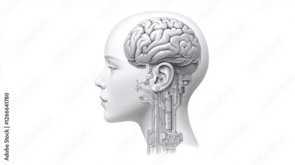 Human head with integrated machine brain, exploring the future of ...