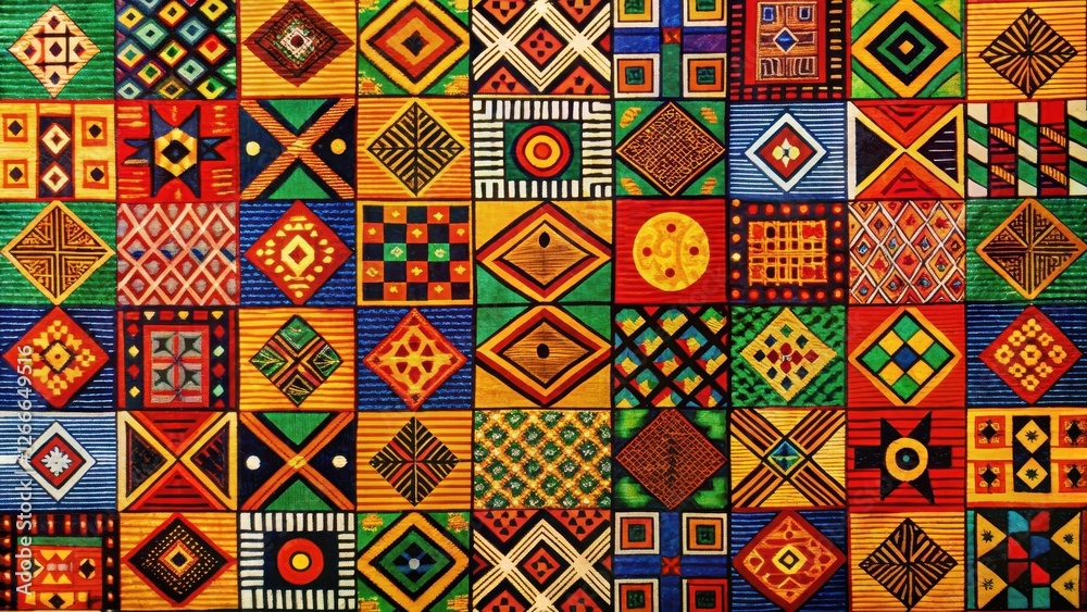 Traditional African Adinkra cloth patterns featuring vibrant and ...