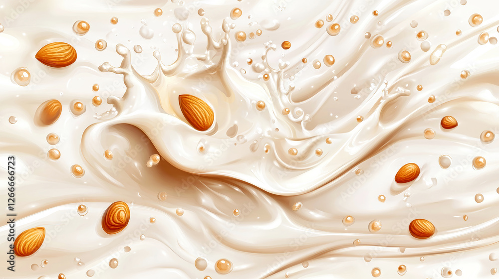Milk and almond splash captured in artful detail showcasing delightful ...