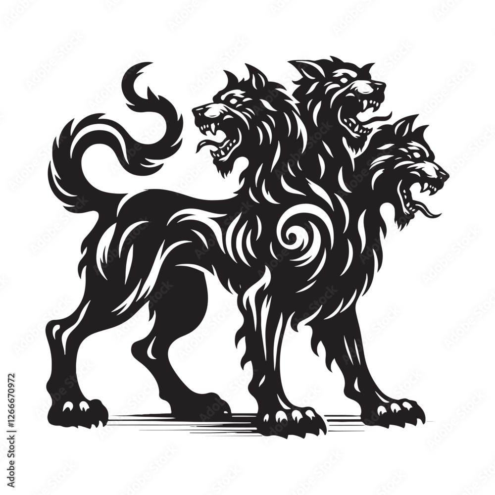 Hell's guardian Cerberus silhouette featuring sharp fangs and power ...