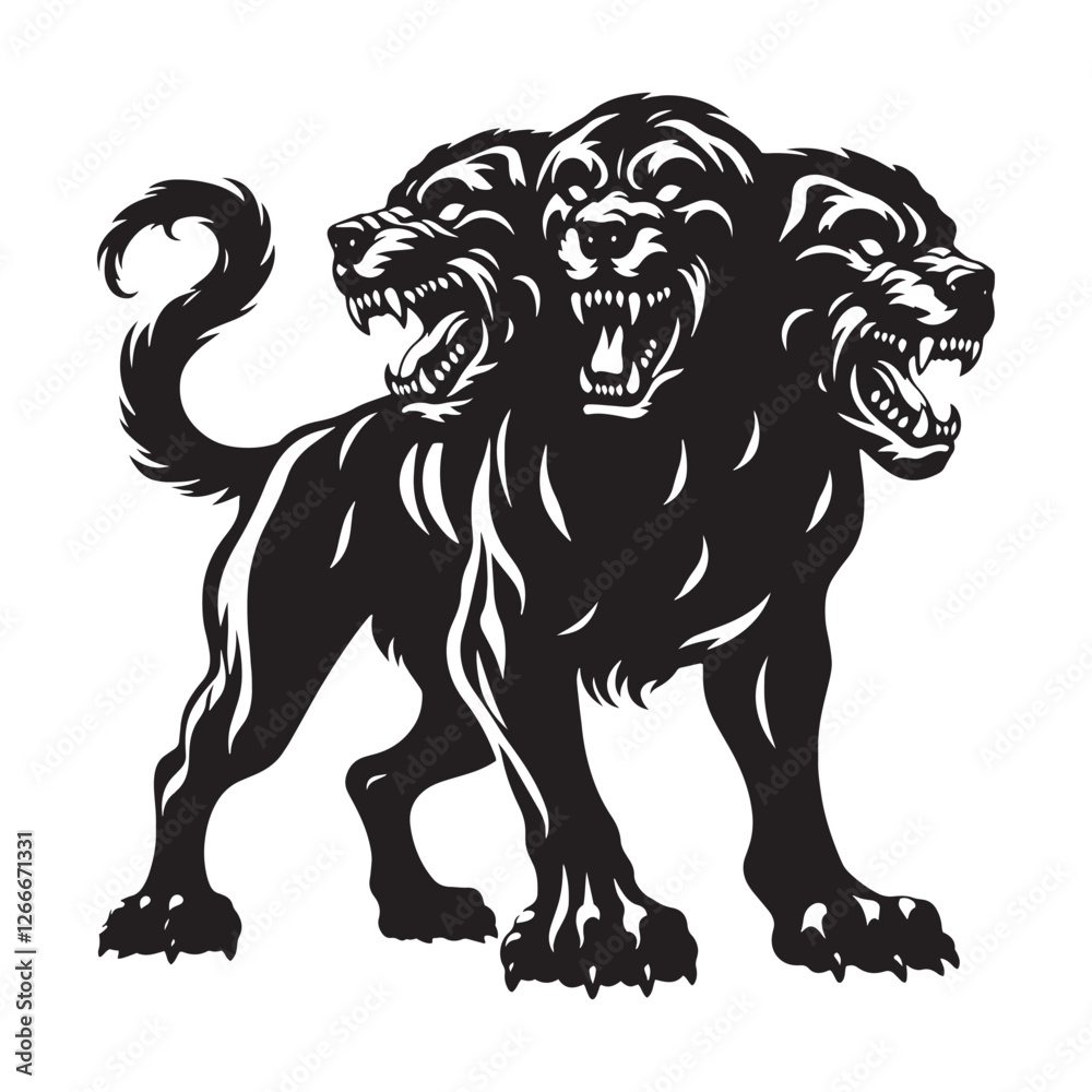 Underworld guardian Cerberus silhouette evoking myth and legend ...