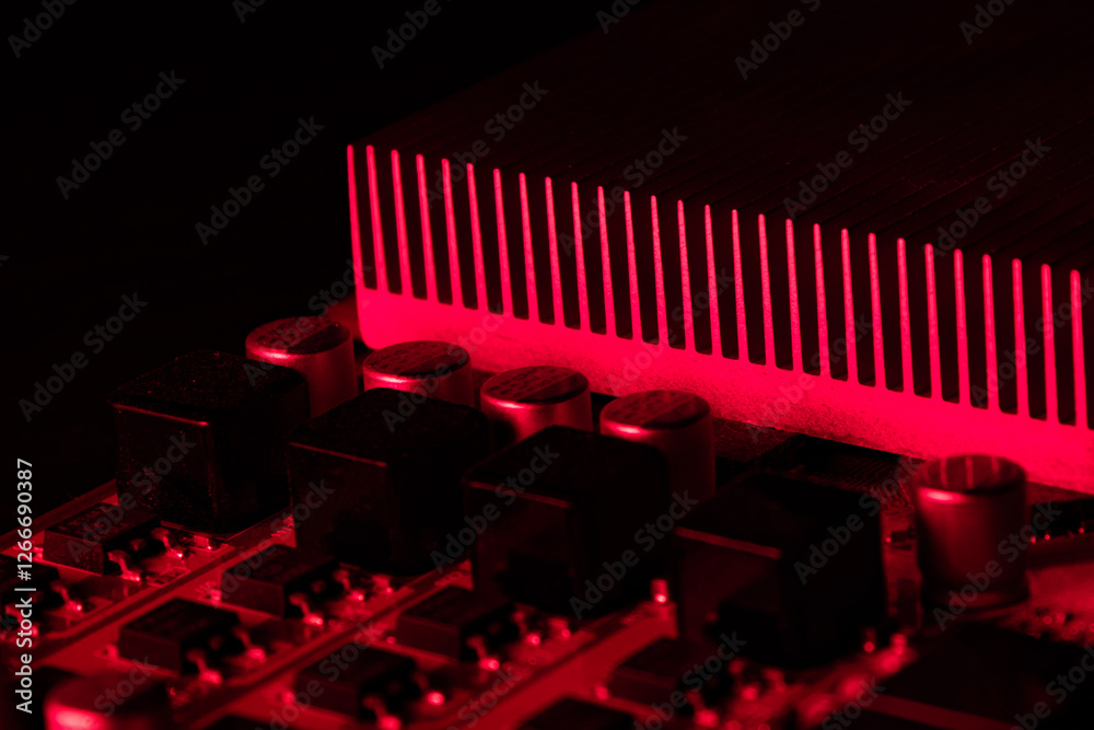 Video card. Processor core detail. Board, Details, Electronic circuit ...