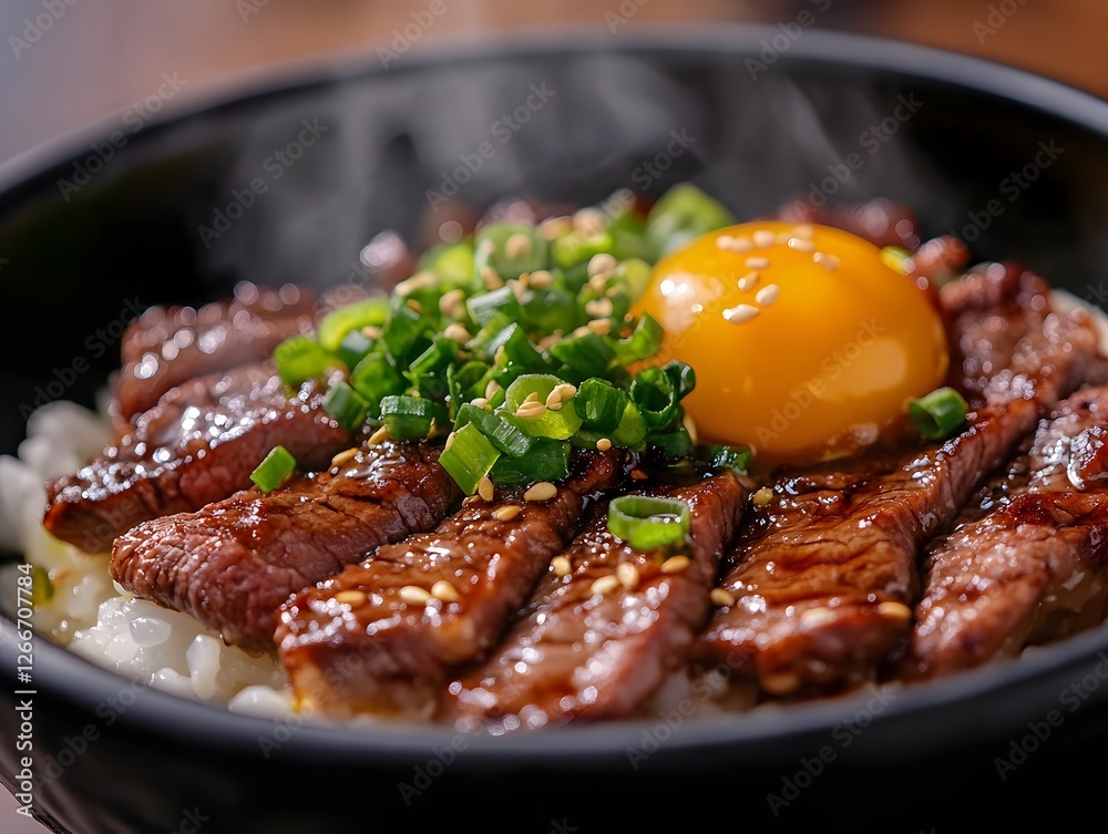 Hyper detailed Authentic Wagyu Donburi with Tender Grilled Beef Tare ...