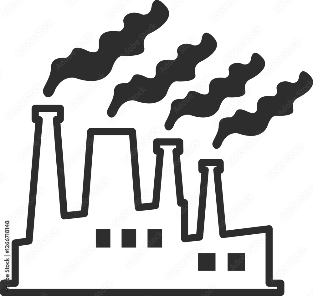 Factory Icons with four pipes and windows with smoke and CO2 emissions ...