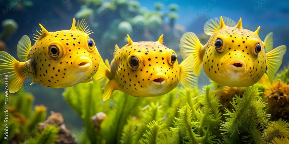 Colorful Yellow Fish with Spotted Patterns Swimming in Coral Reef Stock ...