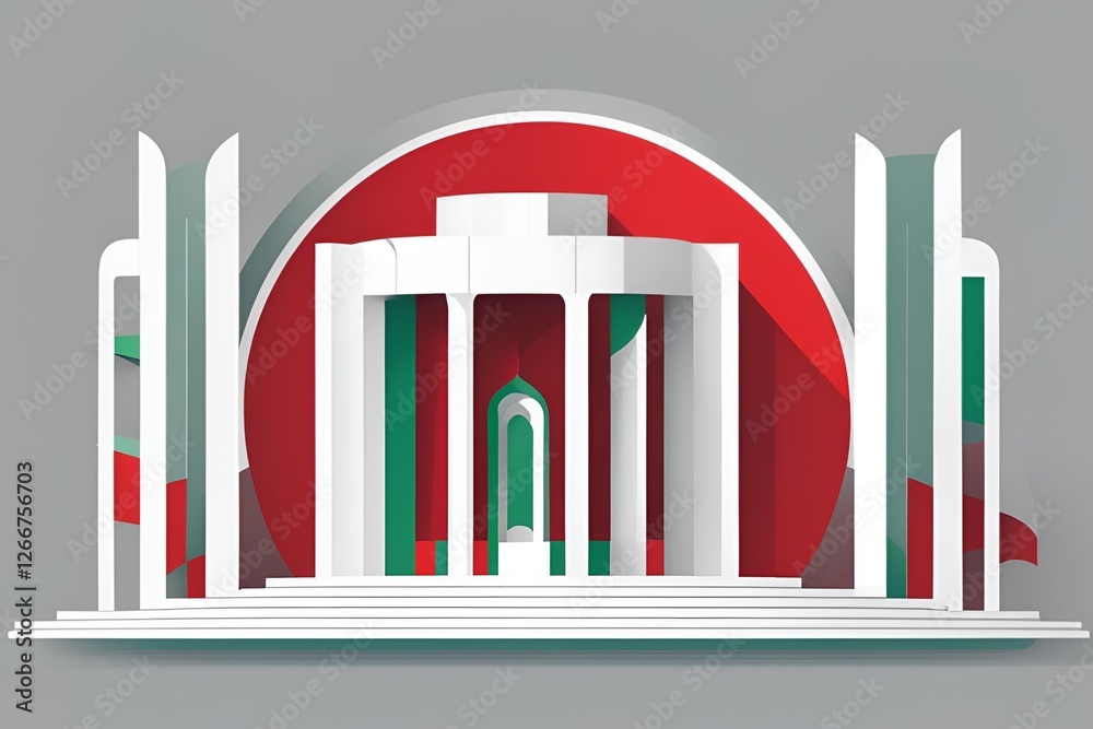 Minimalist architectural illustration, Central Shaheed Minar monument, stylized geometric shapes ...