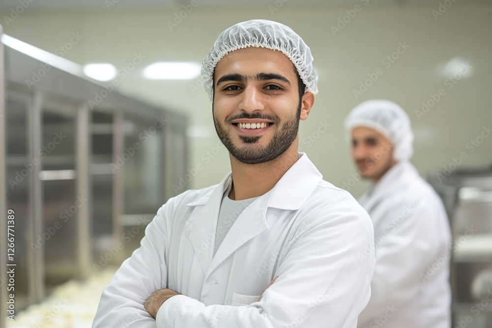 Confident Food Industry Worker Smiles, Proudly Shows Professionalism in ...
