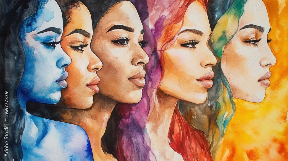 International Women's Day celebration depicted in vibrant watercolor ...
