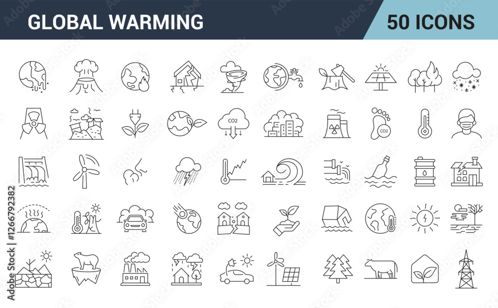 Global Warming Line Editable Icons set . include climate Change, Carbon ...