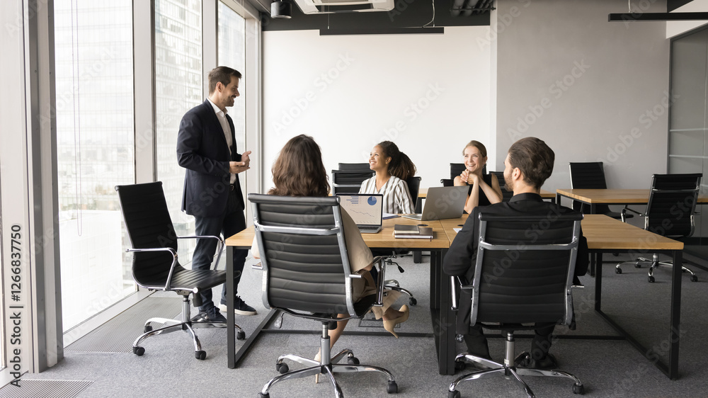 Strategic meetings, negotiations, briefings event. Businesspeople ...