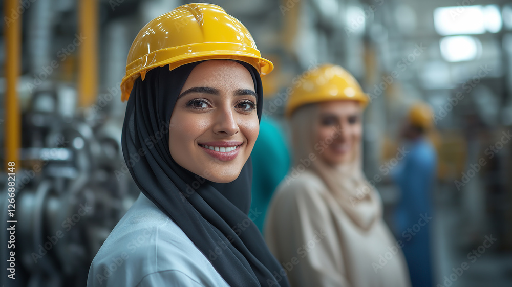 Saudi Emirati Egyptian Gulf Arab Muslim female engineer team wearing ...