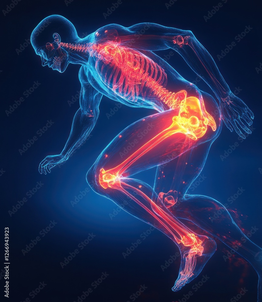 Knee Joint Pain in Running Man 3D Illustration with Anatomy Focus Stock ...