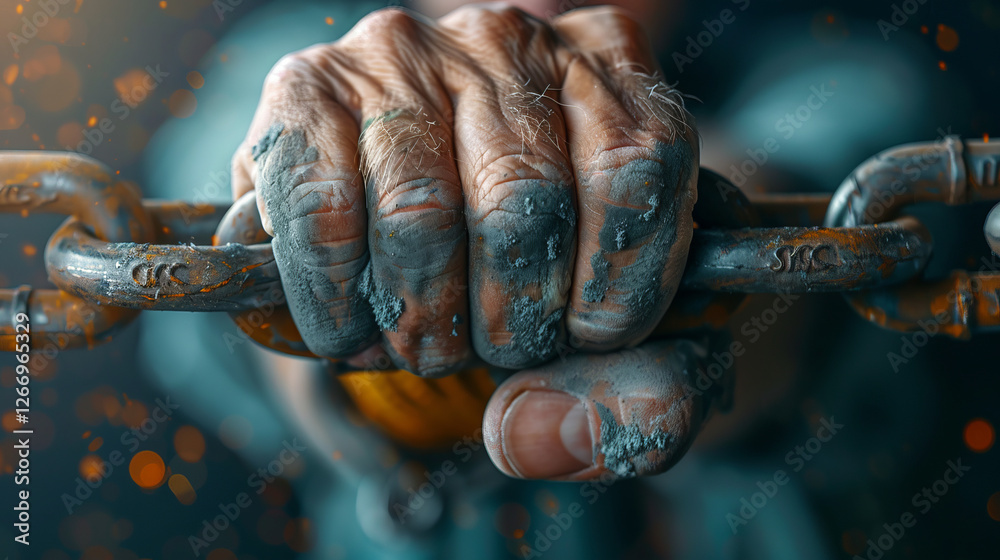 Grit and Determination: A weathered hand, calloused and stained with ...
