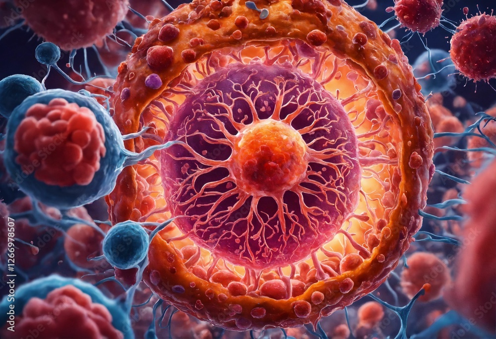 cell in the middle of a lot of healthy cells inside a human body ...