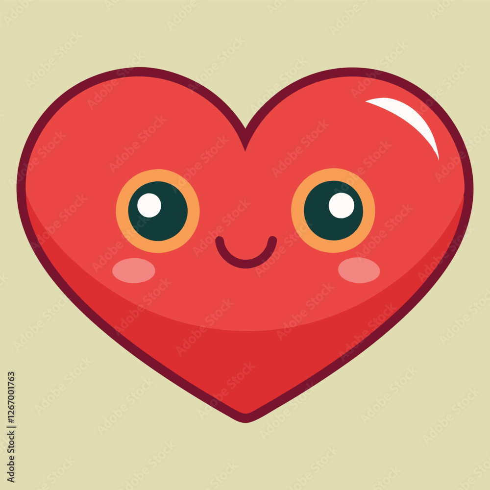 Vector de Stock Kawaii Style Heart Emoji with Cute Face and Rosy Cheeks ...