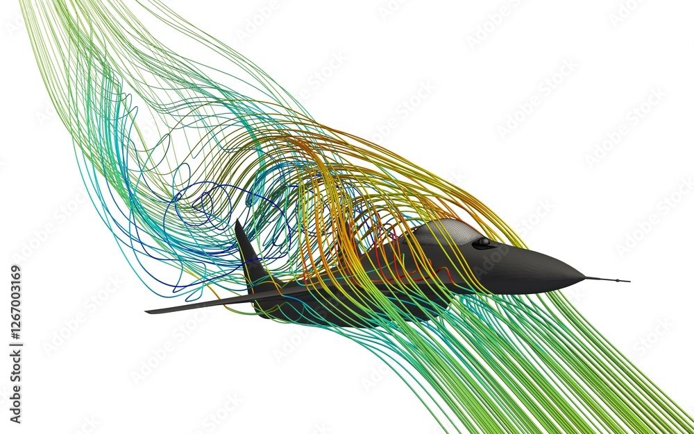 Simulation of airflow around a fighter jet. Visualize the flow ...