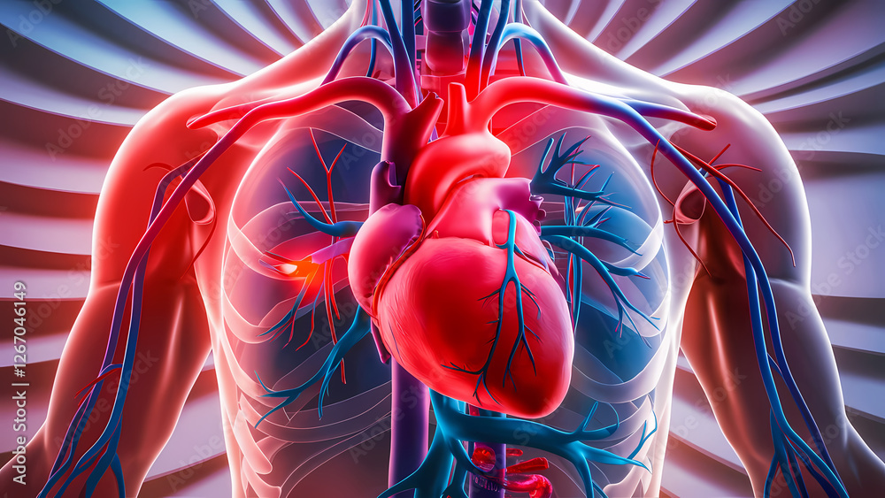 3D Illustration of the Human Cardiovascular System With the Heart ...