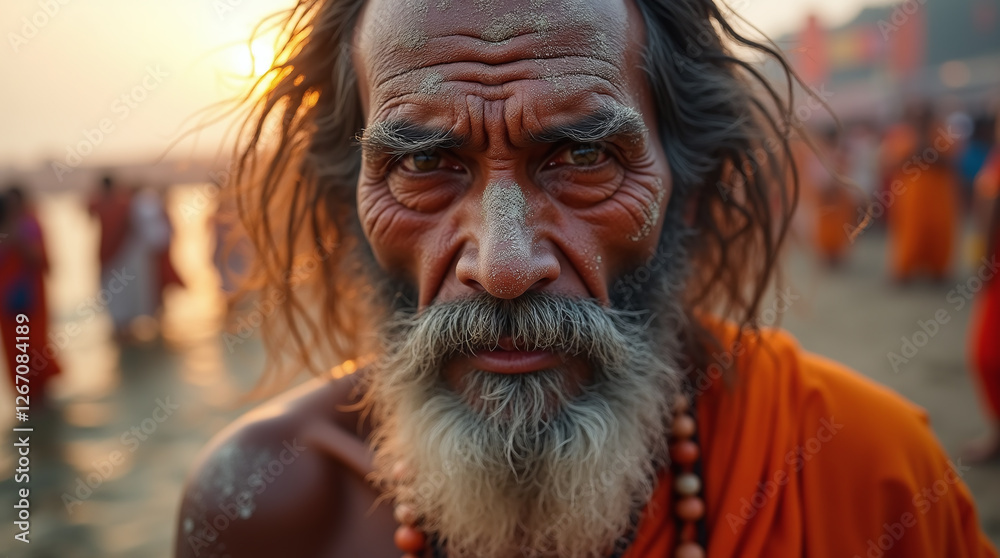 Indian Aghori Sadhu at the Maha Kumbh Mela, near the sacred river ...