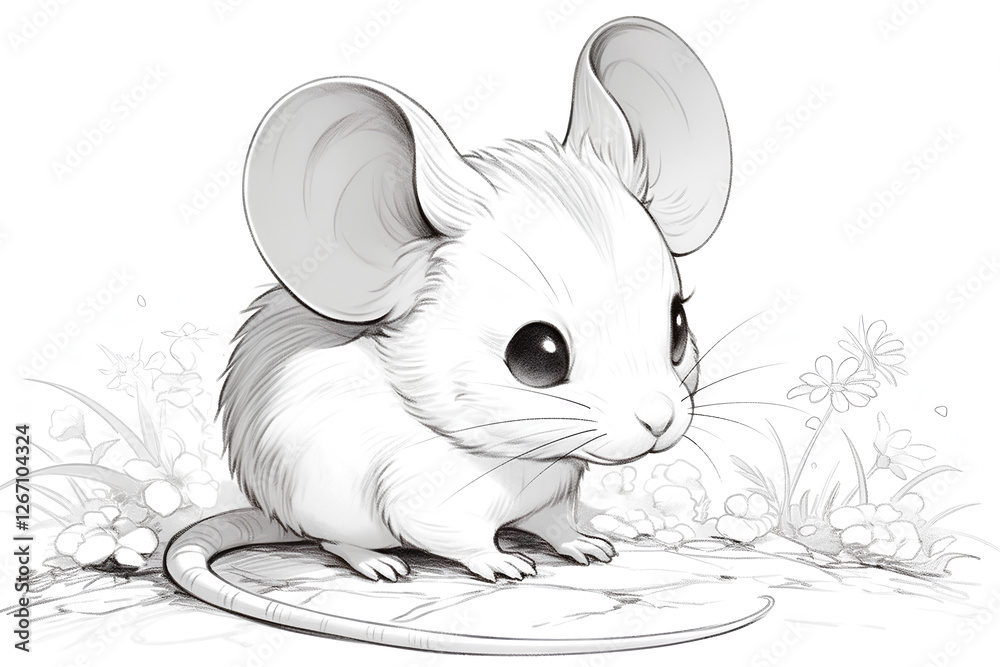 cute little mouse animal coloring page design. printable size Stock ...