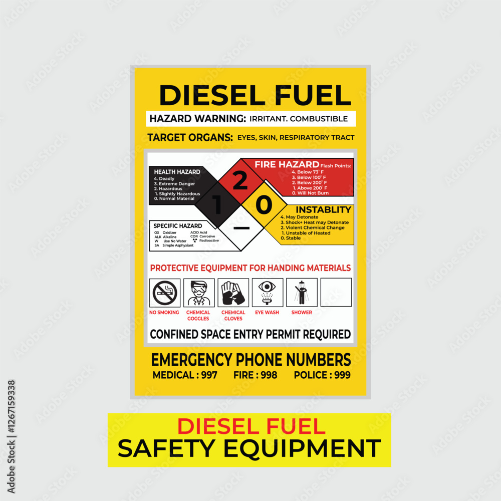 Diesel fuel safety pictogram of health hazard, flammable and irritation ...