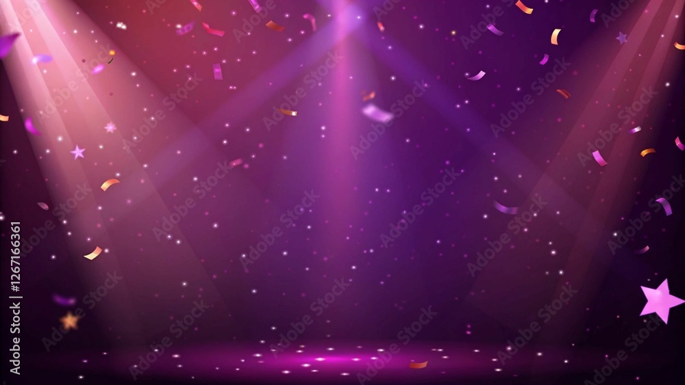 Pink spotlight stage background. Disco party projector light concert or ...