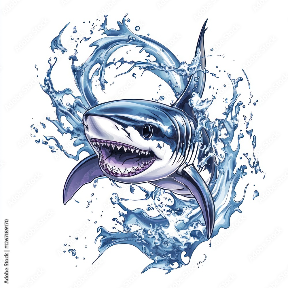 Great white shark jumping through water with open jaws, for nature ...