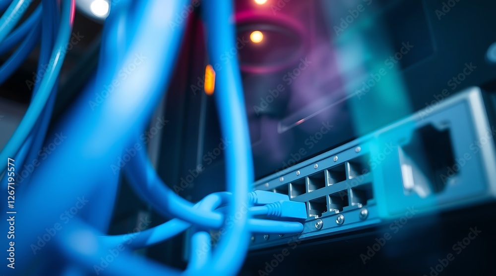 Ethernet Wires Connected to Stack of Router Switches – Internet Connectivity and Computer ...