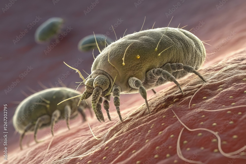 Ultra Realistic Close-Up of Dust Mites on Human Skin Surface ...