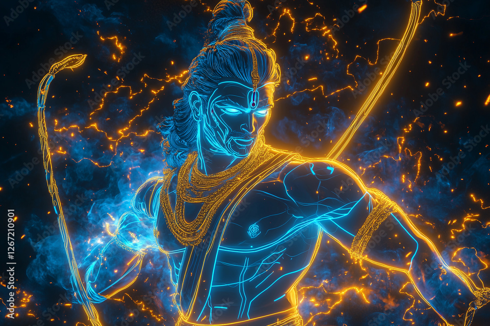 Vibrant digital illustration of Lord Rama celebrating Ramanavami during ...