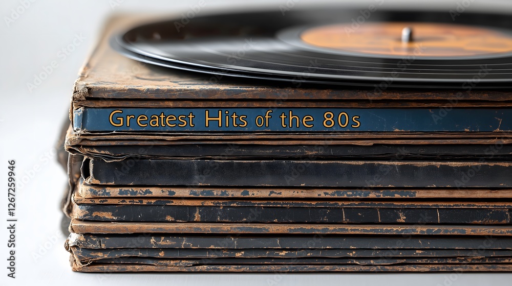Vintage Vinyl Record Collection with Aged Album Covers Creating ...