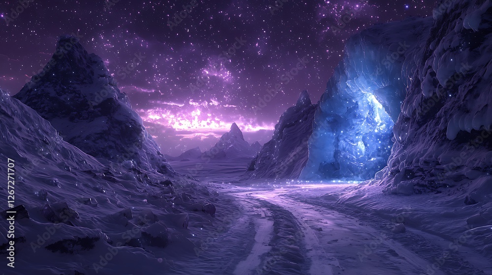 Frozen Alien Planet with Massive Ice Caves and Glowing Ice Structures ...