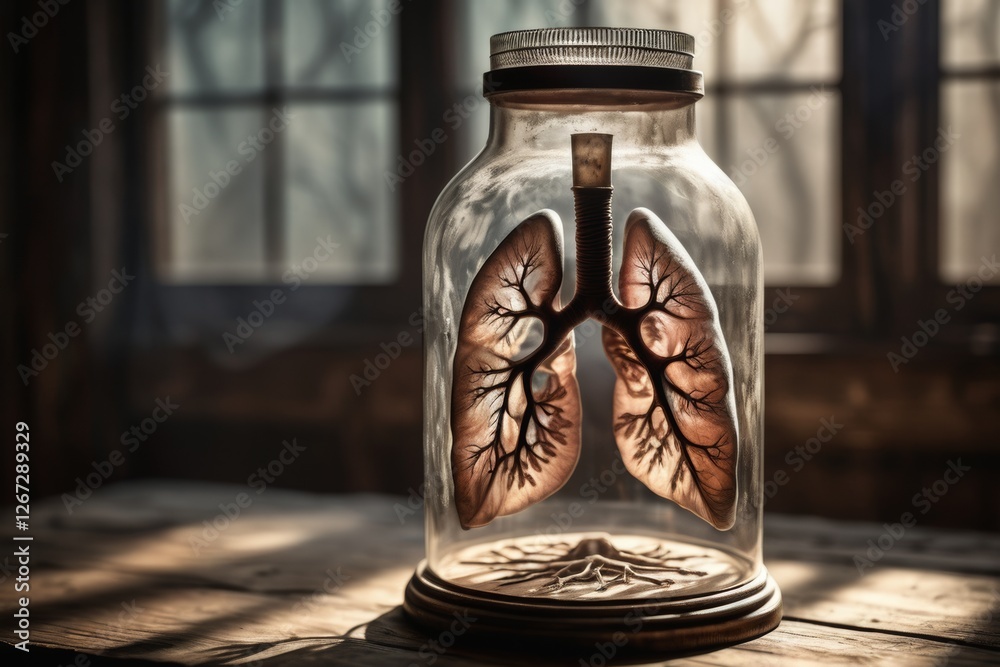 Detailed medical illustration of human lungs with bronchi and alveoli ...